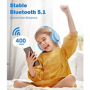 Nabevi Kids Headphones, Over-Ear Headphones Bluetooth Wireless Kids with Mic, 85/93dB Volume Limited, Stereo Sound, Wired Inline AUX Cord Headphones for Children Boy Girl Teens, Blue