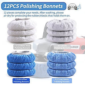 OTUAYAUTO 12PCS 7 Inch to 8 Inch Polishing Bonnets - Microfiber/Woolen/Cotton/Coral Fleece Car Buffing Bonnet for Most Automotive Polishers