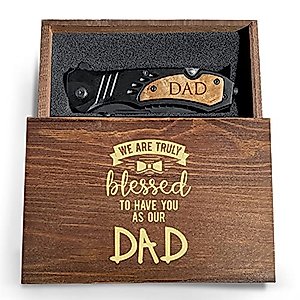 Krezy Case Camping Knife for Dad, Engraved Pocket Knife W/Wooden Box, Small Pocket Knife for Dad, Knife for Fathers Day
