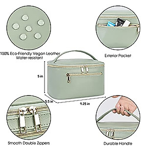 Wandering Nature Makeup Bag, Travel Make Up Organizer Cosmetic Brush Bags Case for Women in Eco Vegan Leather, Green