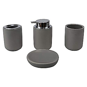 Home Basics 4 Piece Ceramic Bath Accessory Set, Grey