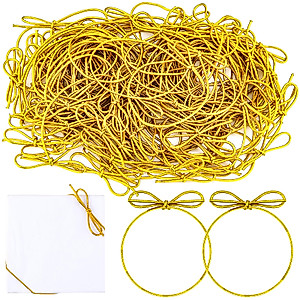 Vercraft 200 Pcs Gold Stretch Loops with Pre Tied Bows Metallic Elastic Ribbon String Gold Elastic Cord for Gift Boxes Tags Gift Wrapping Crafts (Gold,10 Inch)