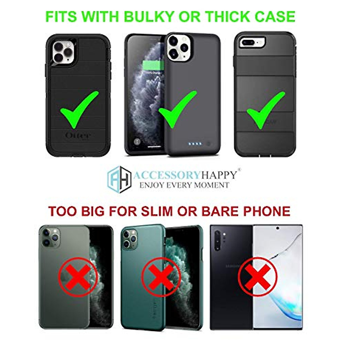 AH Military Grade Phone Holster Men Cell Phone Holsters Belt Case with Loop Cell Phone Nylon Clip Magnetic Pouch For Android Galaxy iPhone 12 Pro Max 6+ 7 Plus 8 Plus Holster Fit Commuter Case (Large)