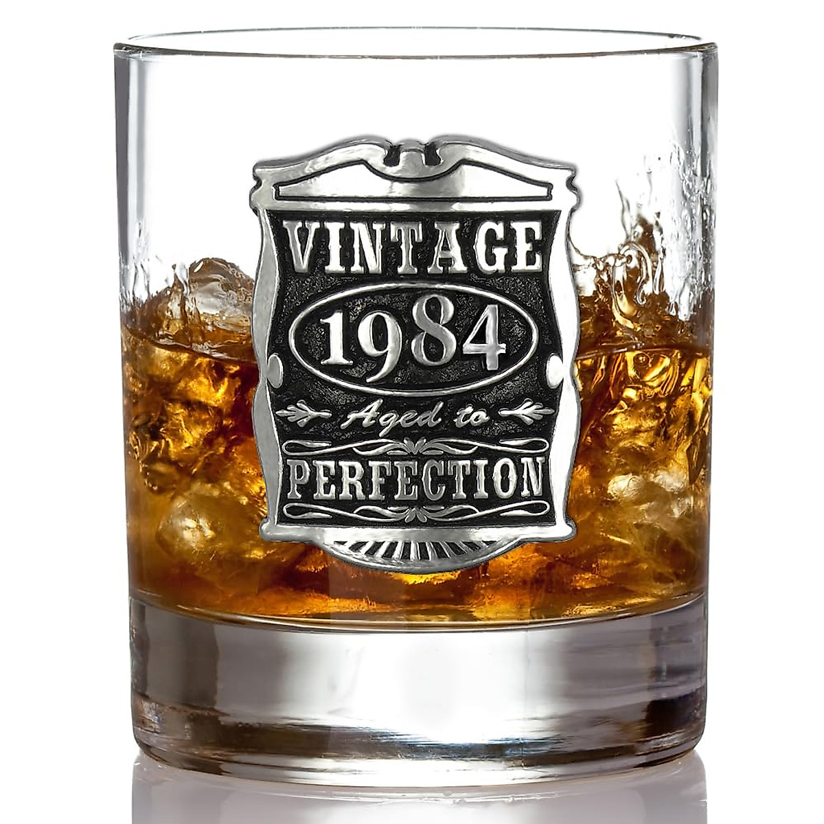 English Pewter Company Vintage Years 1984 40th Birthday or Anniversary Old Fashioned Whisky Rocks Glass Tumbler - Unique Gift Idea For Men [VIN004]