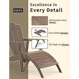 BUPPLEE Folding Adirondack Ottoman for Adirondack Chair, HDPE All Weather Outdoor Footrest Poly Lumber Adirondack Footstool for Patio, Backyard, Garden, Easy to Assemble & Storage - Teak