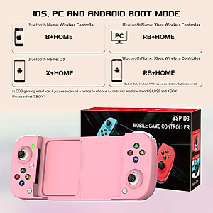 Megadream Mobile Game Controller Gamepad for iPhone iOS Android PC: Works with iPhone 15/14/13/12/11/X, iPad, Samsung Galaxy, TCL, Tablet, Call of Duty, Roblox - Directly Play (Pink)
