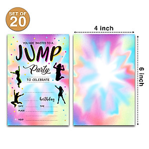 Disfuco Trampoline Jump Birthday Party Invitations - Trampoline Bounce Party Supplies - Fill in The Blank Birthday Party Invites - 20 Invitation Cards With 20 Envelopes (B1)
