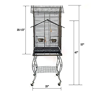 Large 57-Inch Pagoda House Roof Top Parrot Lovebird Cockatiel Cockatiels Parakeets Cage with Stand, Black Vein