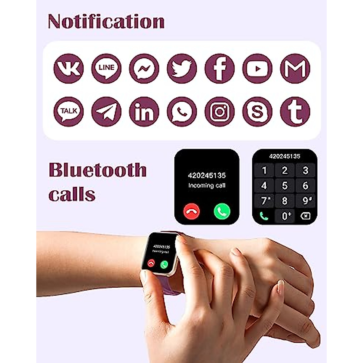 RUIMEN Smart Watches for Women Men (Answer/Make Calls) Compatible with iPhone/Android Phones, 2023 Ver. 1.85" HD Screen Fitness Tracker Heart Rate Monitor 100+ Sports Tracker Watch Waterproof (Purple)