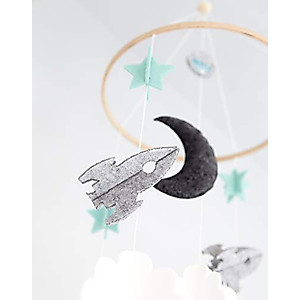 Baby Crib Mobile for Boys and Girls - Blue Baby Shower Gift Set Nursery Decor Starry Night Moon Star Cloud Rocket Space Unisex