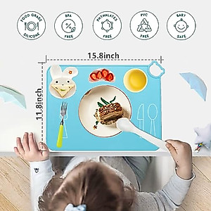 Silicone Baby Placemat, Kids Placemats for Dining Table, Montessori Placemat, Non Slip Placemat for Toddler, Waterproof, Washable, Portable Placemat Set of 2 (Beige+Powder)