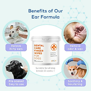 ARCA PET Dental Finger Wipes for Dogs - 50 Wipes - Vet Formulated Dog Dental Teeth Cleaning Wipes for Dogs - Pre-Soaked Oral Cleaning Pads- Reduces Plaque, Tartar & Dog Breath Freshener
