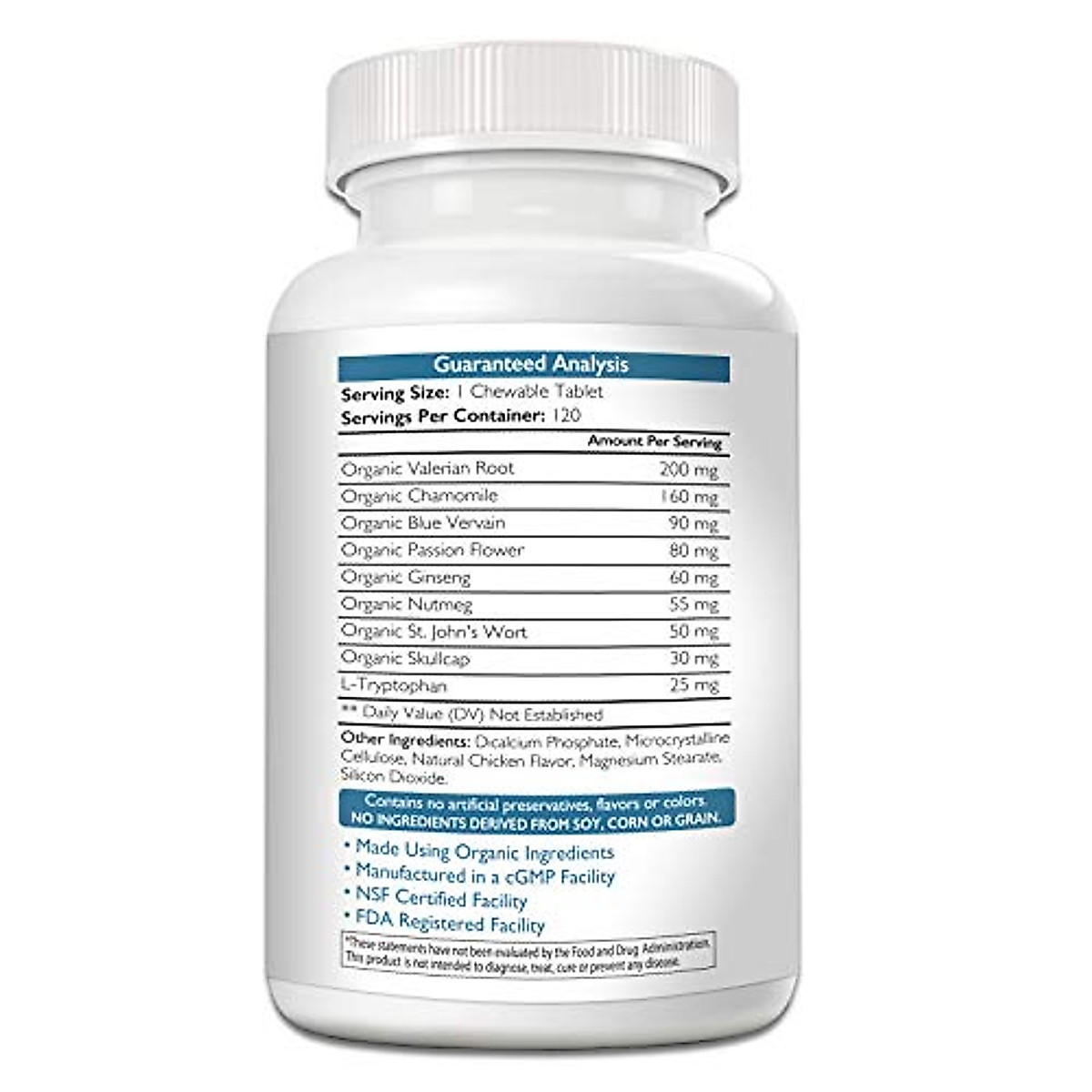 Nutrition Strength Dog Seizure Support, Supplement for Epilepsy in Dogs, with Organic Valerian Root, Chamomile and Blue Vervain, Plus L-Tryptophan Dog Stress and Anxiety Aid, 120 Chewable Tablets