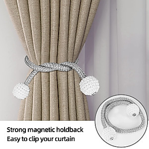 MAJOYLIFE Magnetic Curtain Tiebacks 6 Pack,Curtain Holdbacks Magnetic,Pearl Curtain Tie Backs for Home and Office Decoration(Grey)
