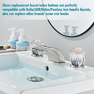 Replacement Hot and Cold Crystal Acrylic Faucet Knobs for Prime-Line MP54300 Universal Index Buttons, 1-5/16 in. Diameter, Clear Acrylic with Gold (4 Pack)