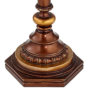 kathy ireland Hyde Park Rustic Vintage Floor Lamp with Nightlight Glass Tray 65" Tall Bronze Gold Metal Pearl White Frosted Glass Fabric Bell Shade for Living Room Reading House Bedroom Home