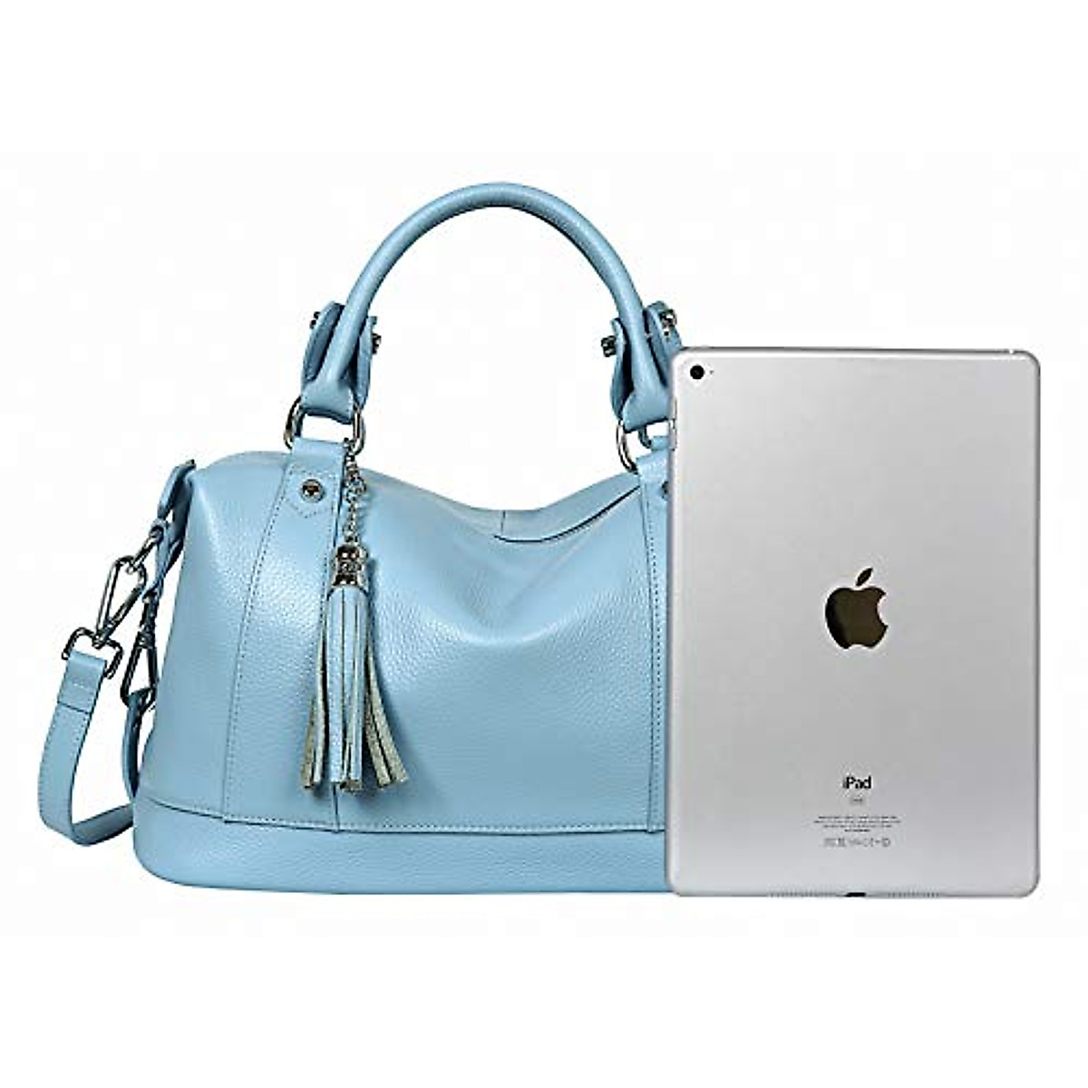 Heshe Genuine Leather Shoulder Bag Womens Tote Top Handle Handbags Cross Body Bags for Office Lady (Light Blue)