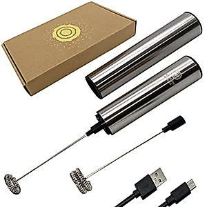 Bright Milk Frother Handheld Rechargeable | Electric Coffee Stirrer | Matcha Mixer | Drink Mixer For Milk, Cappuccino, Lattes, Frappe, Milkshakes, Eggs, Smoothie | Stainless Steel Milk Foamer