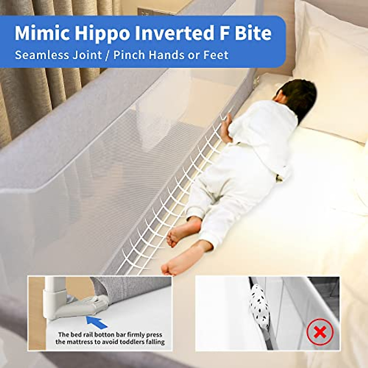 HOMEAL Toddlers Bed Rail for Full Bed, Bed Rails for Toddler, Baby Kids Bed Guard Rail, Bed Safety Rail for Children, Bed Rail fits Full and Queen Size Mattress(Grey, for Full Bed, 3 Pack)