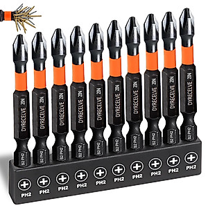 10-Pack Phillips Bits #2 Impact Magnetic 2 Phillips Bits- PH2 Bits Premium S2 Alloy Steel Phillips Head Drill Bits- Phillips Screwdriver Bits (2-Inch Long Phillips Bit Set) 1/4 Hex Shank Screw Bits