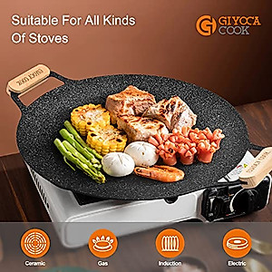 giyoca cook New Generation Die-casting 8 in 1 Korean BBQ grill pan, Non-stick Granite Coating, stovetops and Induction Compatible,Round Griddle pan, PFOA free Toxin free (Granite Black, 11.8 inches)