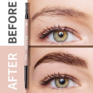 Eyebrow Pencil for Older Women, Dual-Ended Brow Liner Pen with Spoolie, Micro Triangle Tip Eye Brow Filler Pen for Brow Lamination Effect, Hair-Like Stroke, Gray, YES.EYE DO