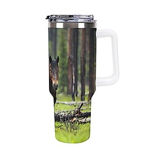 Horse in The Rain Forests Insulated Tumblers with Handle Stainless Steel Coffee Mug Funny Travel Cup with Lid Straw 40oz