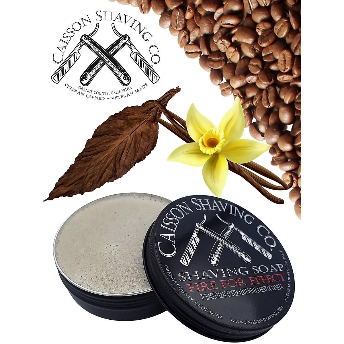 CAISSON SHAVING CO. Fire For Effect Shaving Soap. Veteran Owned Veteran Made. 4 oz can.