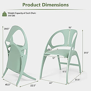 Giantex Folding Dining Chairs Set of 2, Outdoor Plastic Dining Chairs with Armrest and High Backrest, 330 LBS Modern Dining Chairs for Dining Room Kitchen, Green