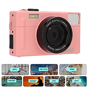 Mini Camera, Portable FHD 1080P 24MP Micro Single Camera, 16X Digital Zoom, 3in LCD Screen, Rechargeable Cmaera for Beginners, Children, Teenagers, Seniors, Friends(Pink)