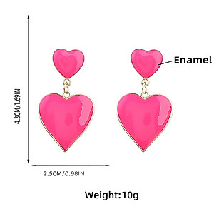 Unique Lightweight Double Heart Dangle Earrings Simple Personalized Love Hearts Dangling Earrings For Women Gifts Valentine's Day (Pink Heart Dangle Earrings)