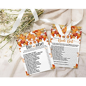 Fall in Love Bridal Shower Games – 25 Pack, He Said She Said & Bride Best, Fun Wedding Reception Activities, Couples Engagement Party, Boho Decor, Double-Sided Cards