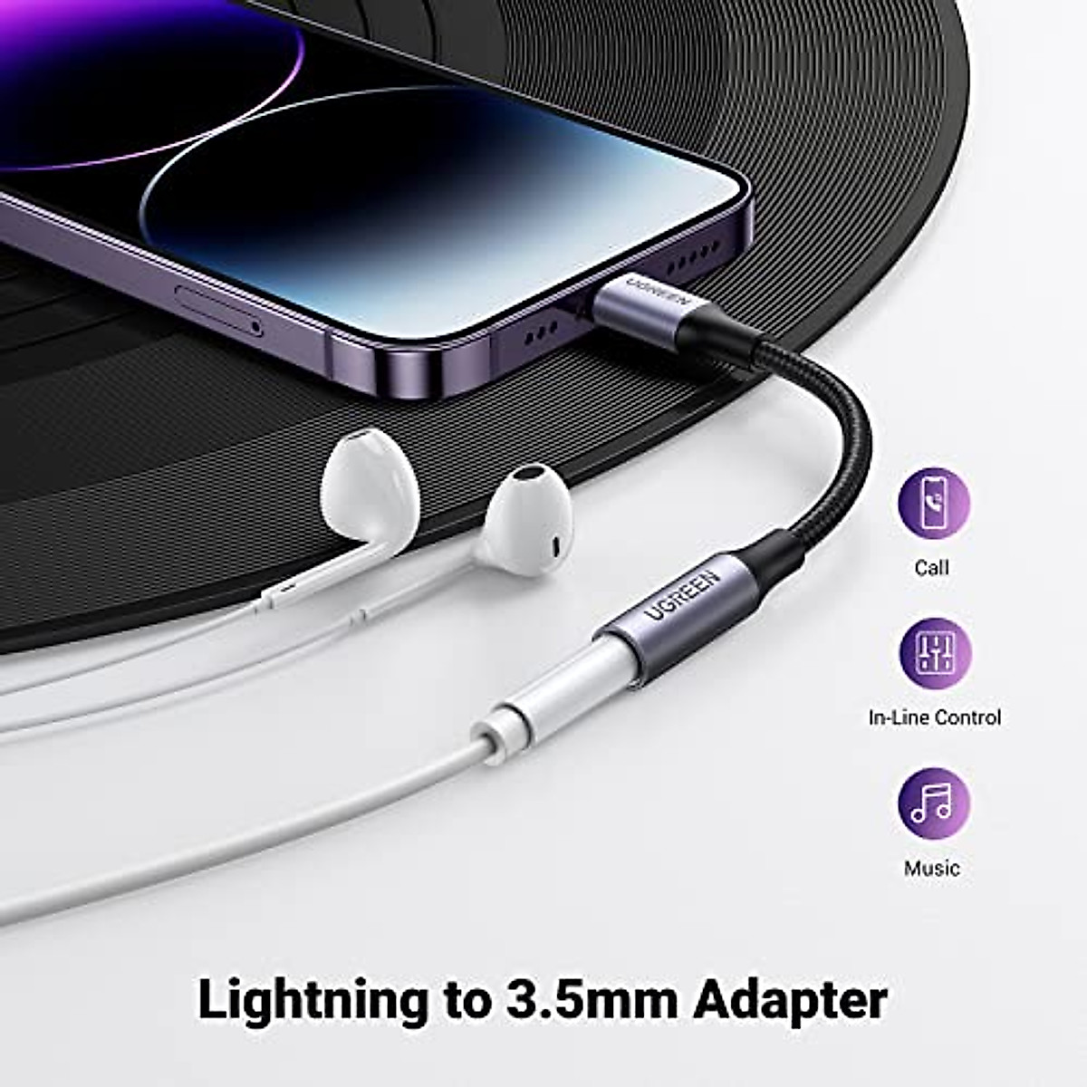 UGREEN Headphones Adapter for Apple, MFi Certified iPhone Lightning to 3.5mm Jack Converter for iPhone 12 Mini 12 Pro Max 11 Pro Max X XR XS, iPhone 7 7P 8 8P (Grey)