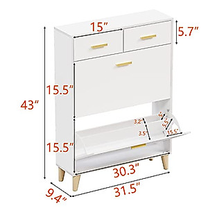Wildhome Shoe Cabinet,20 Pair Freestanding Shoe Rack Storage Organizer with 2 Flip Door,2-Tier Shoe Storage Cabinet for Heels, Boots, Slippers (White)