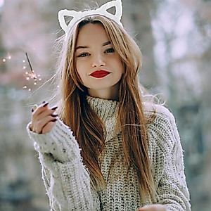 GAFATORY 6 Pack Cat Ears Headband Plush Headbands for Women Washing Face Cute Headband for Girls Kitty Headbands Festival for Halloween Furry Headbands for Party Cosplay Make Up