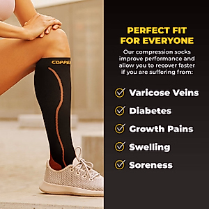 CopperJoint Copper Compression Socks Men & Women - Easy On, Easy Off Compression Copper Socks – Comfortable & Supportive Running Sock - Breathable Knee High Circulation Socks (Small - Medium)