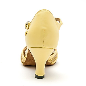 Minishion Women's Strappy Fashion Yellow Mesh Latin Salsa Dance Shoes Evening Sandals US 7