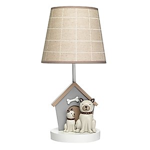 Lambs & Ivy Bow Wow Gray/Beige Dogs/Puppies Nursery Lamp with Shade & Bulb