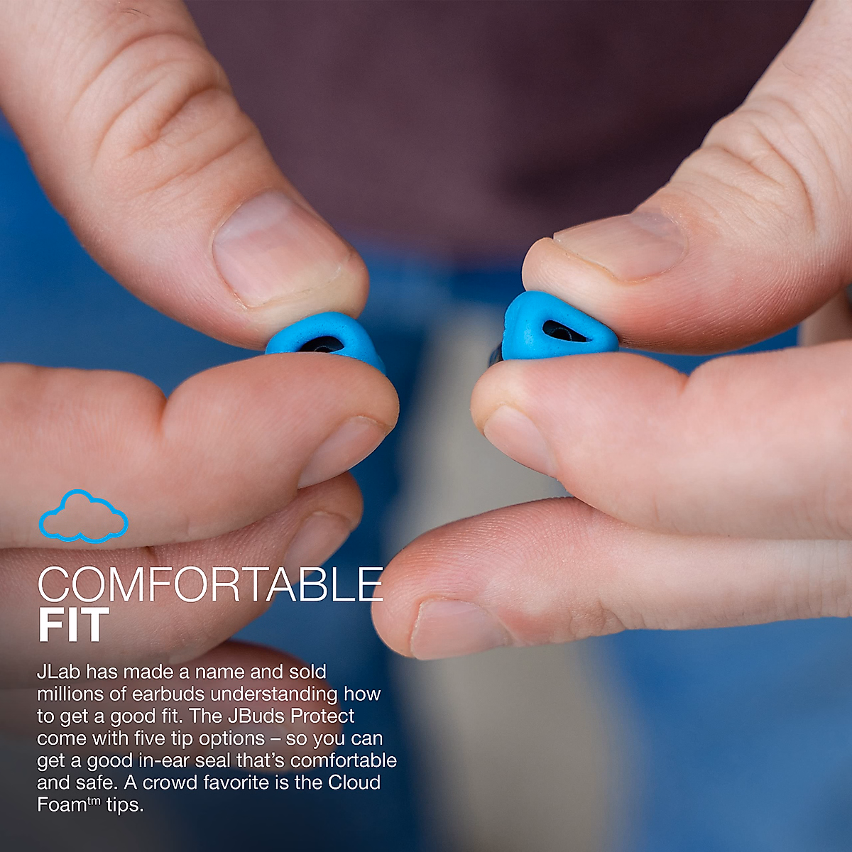 JLab JBuds Protect Reusable Earplugs, Comfortable in-Ear Hearing Protection with Two Noise Reduction Levels, Small Carrying Case with Keychain Loop, 5 tip Sets