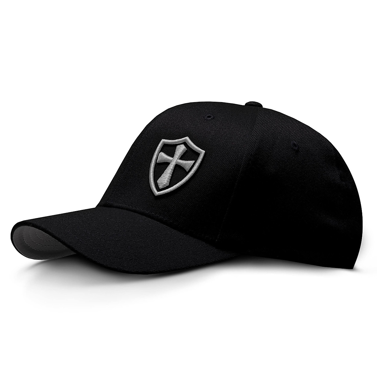 Dion Wear Crusader Cross Cap - Flex Fit Baseball Hats for Men (L/XL Grey on Black)
