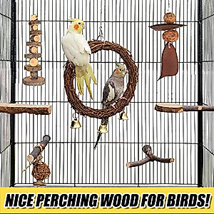 8pack Natural Wood Parrot Toys Set,Including Bird Perches,Bird Swing,Flat Bird Perch,Bird Chewing Toys.Bird Cage Accessories Suitable for Parakeets,Cockatiels,Finches,Budgie,Love Birds (8-Pack)