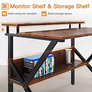 ODK Small Desk, 27.5 Inch Small Computer Desk for Small Spaces, Compact Desk with Storage, Tiny Desk Study Desk with Monitor Stand for Home Office, Espresso