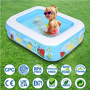 Kiddie Pool, 60"×41"×18" Inflatable Pool with Inflatable Soft Floor, Cool Summer Swimming Pool for Kids and Family, Blow Up Pool for Backyard, Garden, Indoor, or Outdoor
