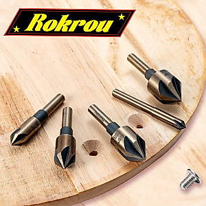Countersink Drill Bit Set 5PCS 4241 HSS 82 Degree 5 Flute 1/4 Inch Round Shank Mill Cutter Bit Sizes 1/4 3/8 1/2 5/8 3/4 Drill Bits