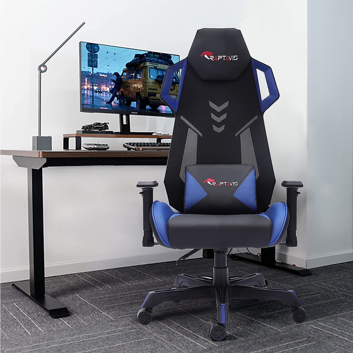RAPTAVIS Gaming Chair Computer Ergonomic Office Chair Backrest and Seat Height Adjustable Swivel Recliner with Lumbar Cushion Esports Mesh Chair(Blue/Mesh)