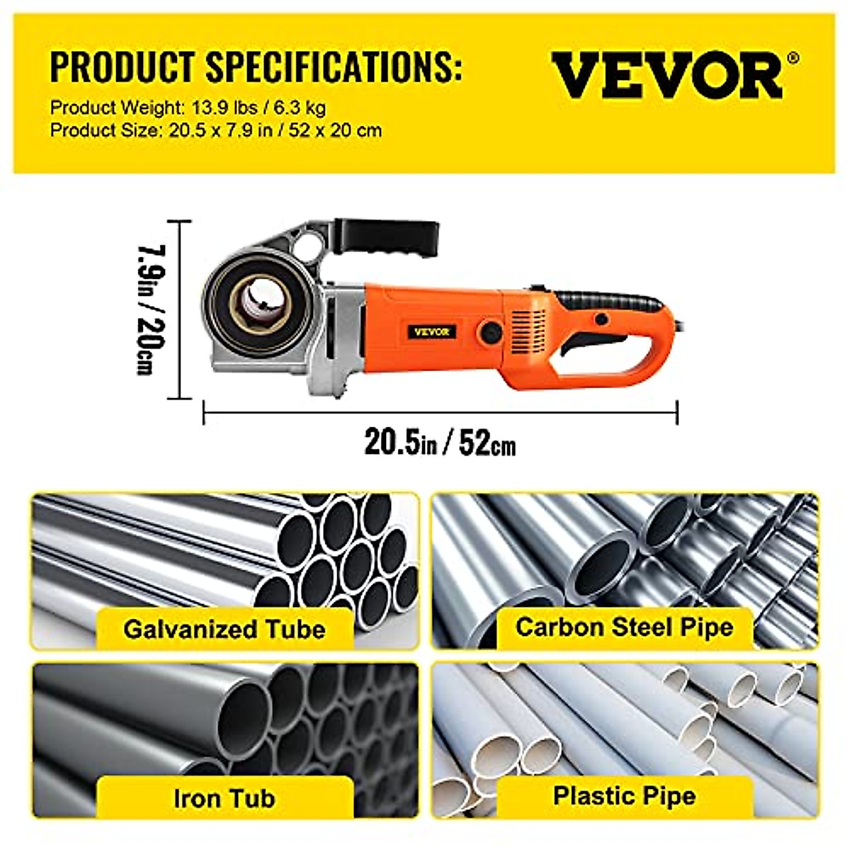 VEVOR Electric Pipe Threader, 2300W Pipe Threading Machine, Heavy-Duty Hand-Held Power Drive Kit, 110V Pipe Threader Machine Copper Motor, Portable Pipe Threader w/ 4 Dies 1/2"-1 1/4" & Carrying Case