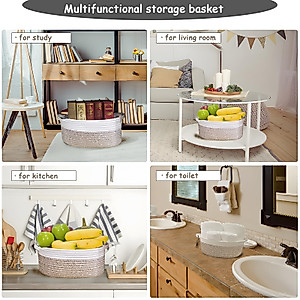 COMFY-HOMI 2-Piece Small Woven Storage Basket for Organizing| Gift Basket for Empty | Toy Storage Bin Basket | Cotton Rope Basket with Handles for Dog Toys for Living Room, Bedroomt -White/Brown