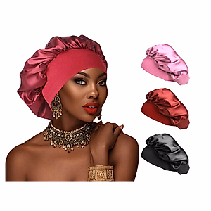 Satin Bonnet, Elastic Wide Band Sleeping Caps, Silk bonnet, Satin Hair Bonnet for Sleeping, Hair Bonnets for Curly Hair, Hat Night Sleeping,Gift for Birthday, Christmas, Thanksgiving, Valentine’s Day