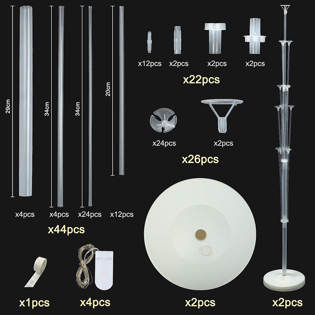 Amandir 2 Set Balloon Stand Kit for Floor with Lights, Include 32Pcs Rainbow Latex Confetti Balloons, Balloon Column Stand for Wedding Birthday Party