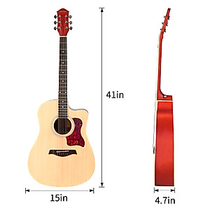 AODSK Acoustic Guitar Beginner 41 Inch Full Size Solid Spruce Top Guitarra Bundle Kit with Gig Bag Tuner Capo Picks String Strap,Right Hand Natural